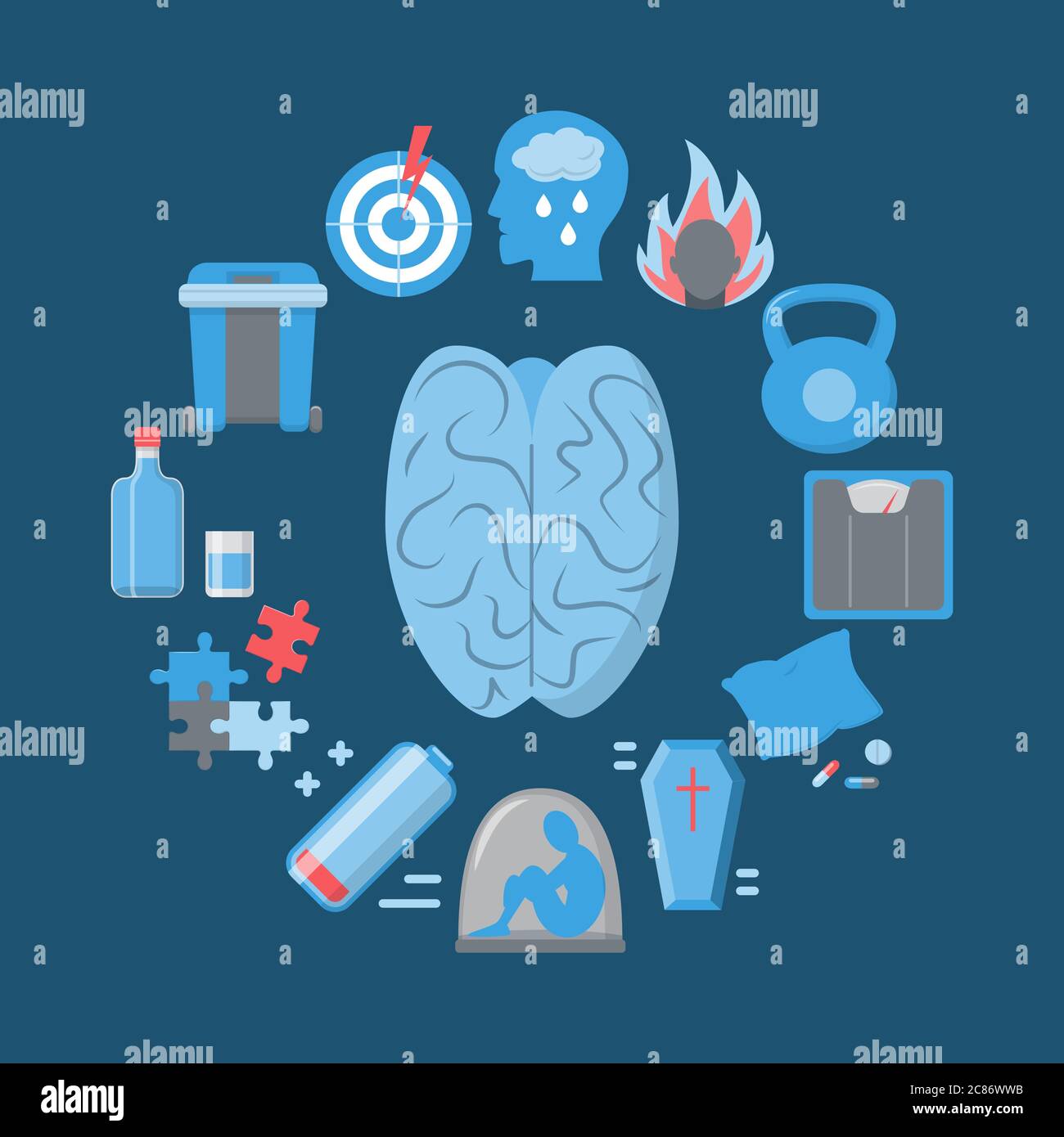 Depression symptoms banner template in flat style. Round poster with ...