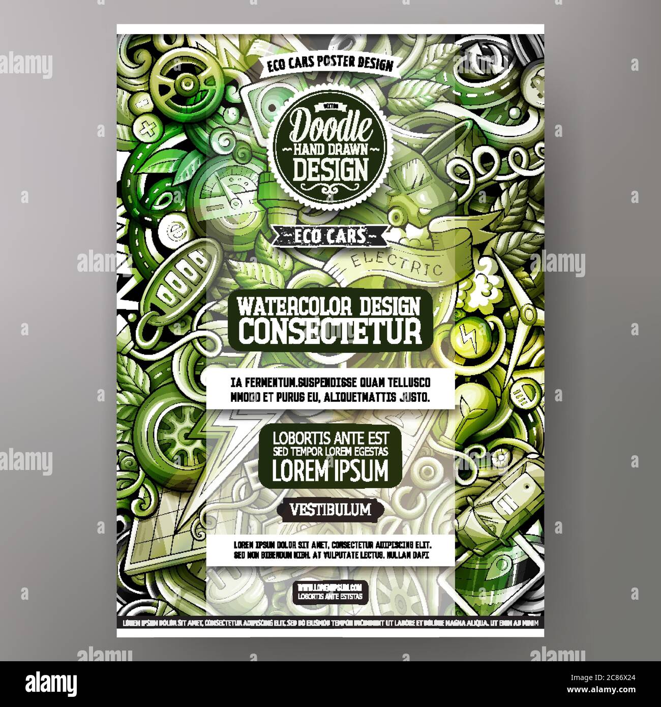 Cartoon watercolor hand drawn doodles Electric cars poster design ...