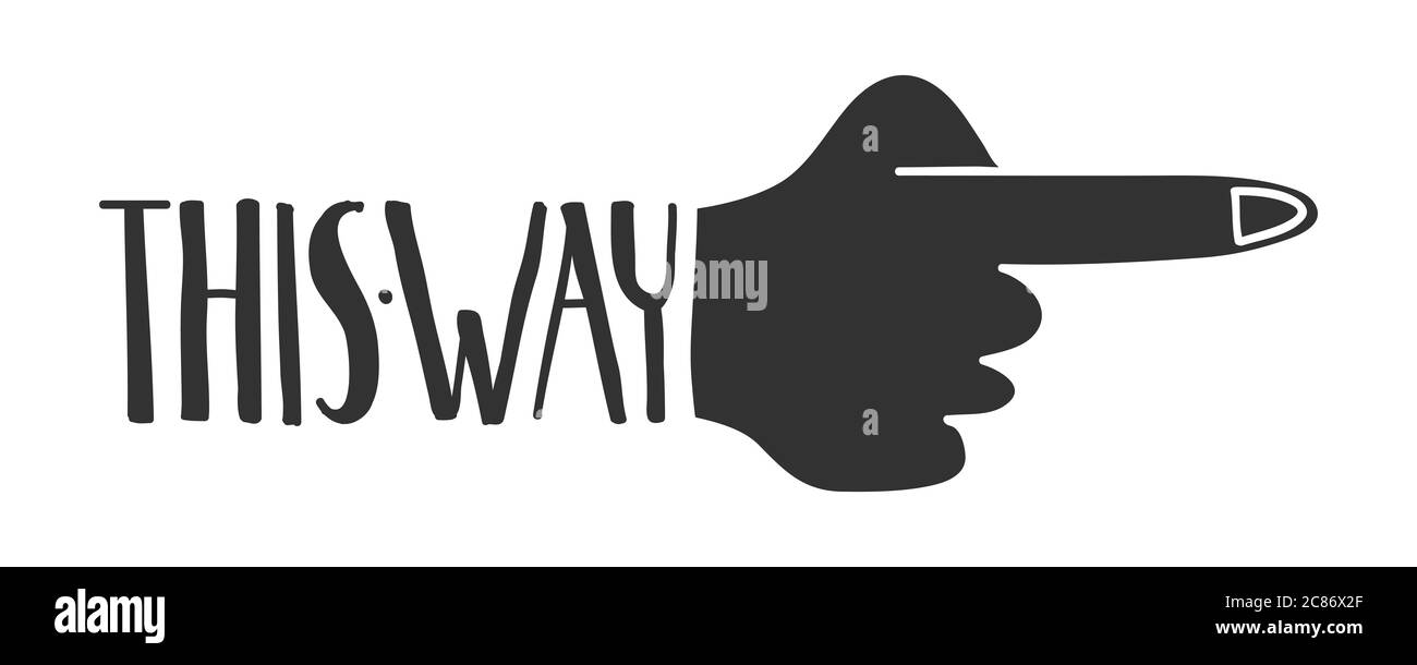Hand drawn this way sign with pointing finger Stock Photo - Alamy