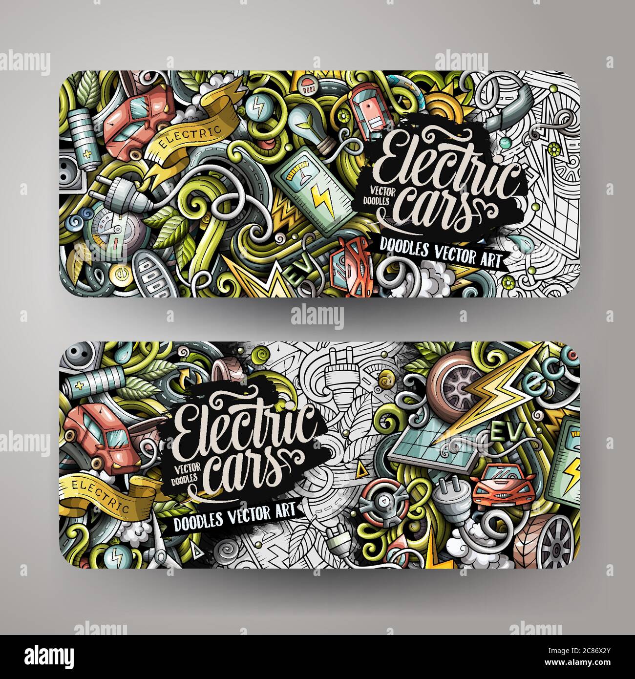 Cartoon doodles electric cars banners Stock Vector Image & Art - Alamy
