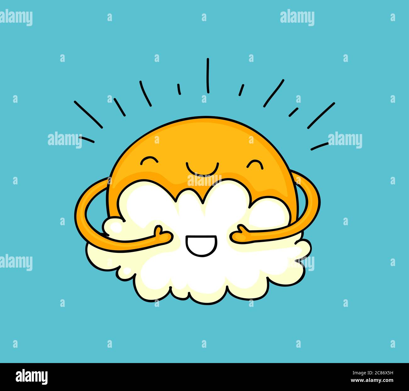 Cute and happy cartoon of the sun covering the eyes of a cloud ...