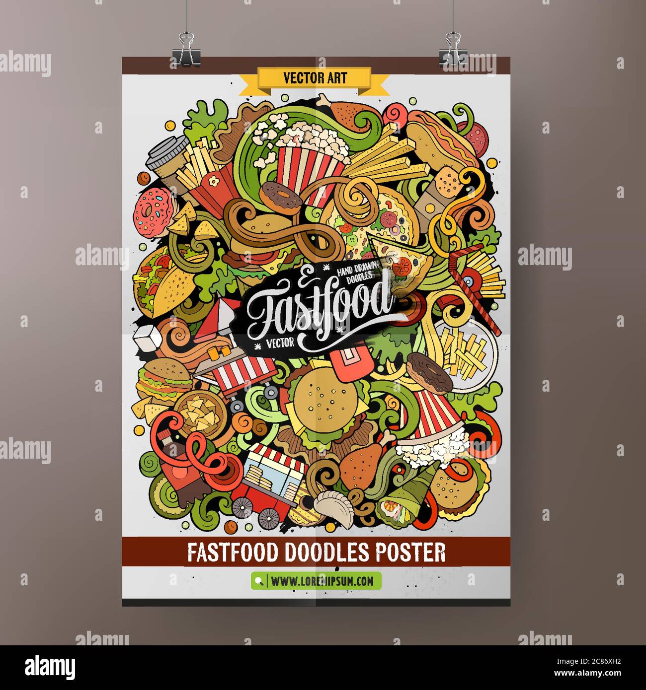 Fastfood illustration. Fast food objects and elements cartoon doodle ...