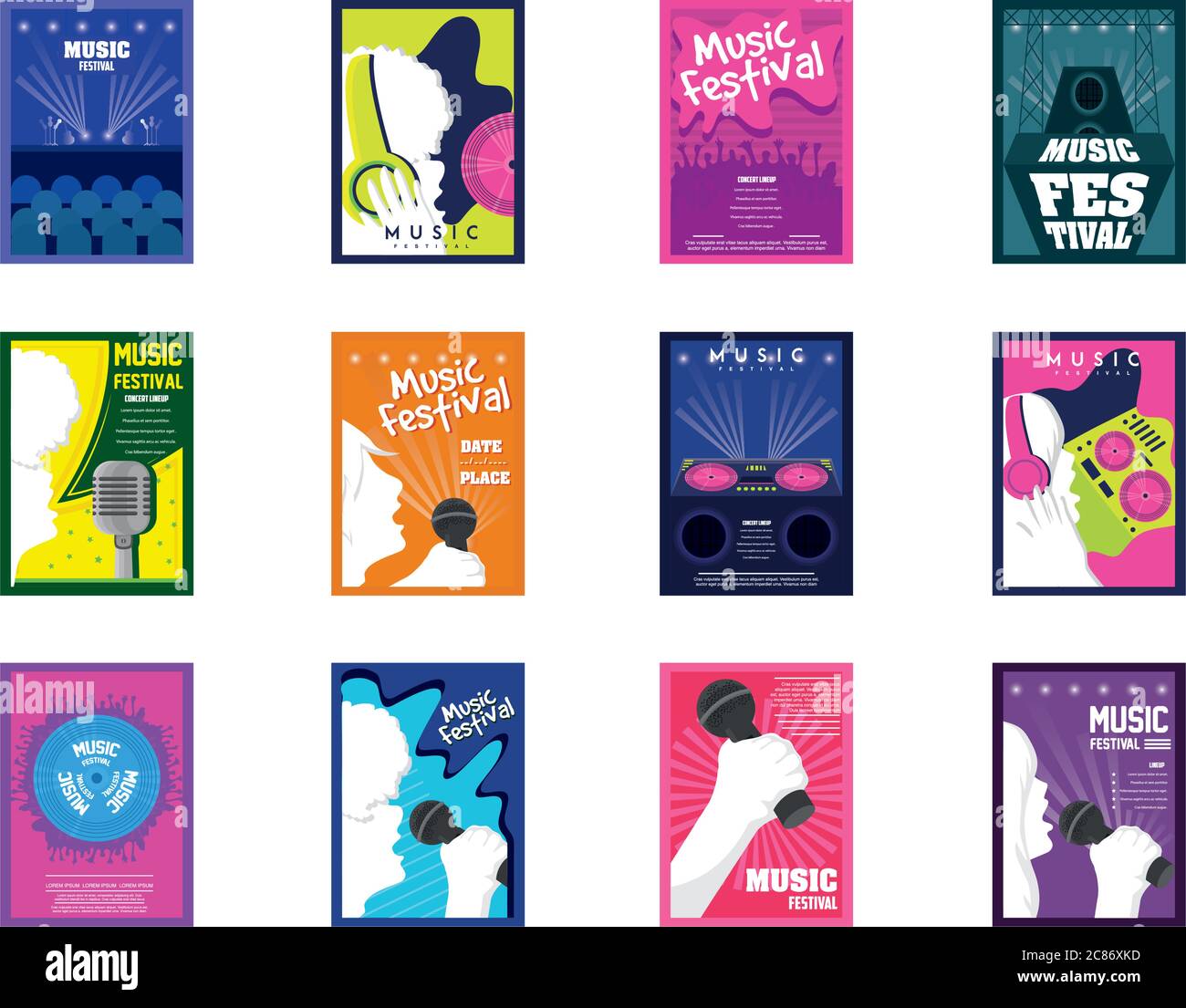 set of music festival posters vector illustration design Stock Vector ...