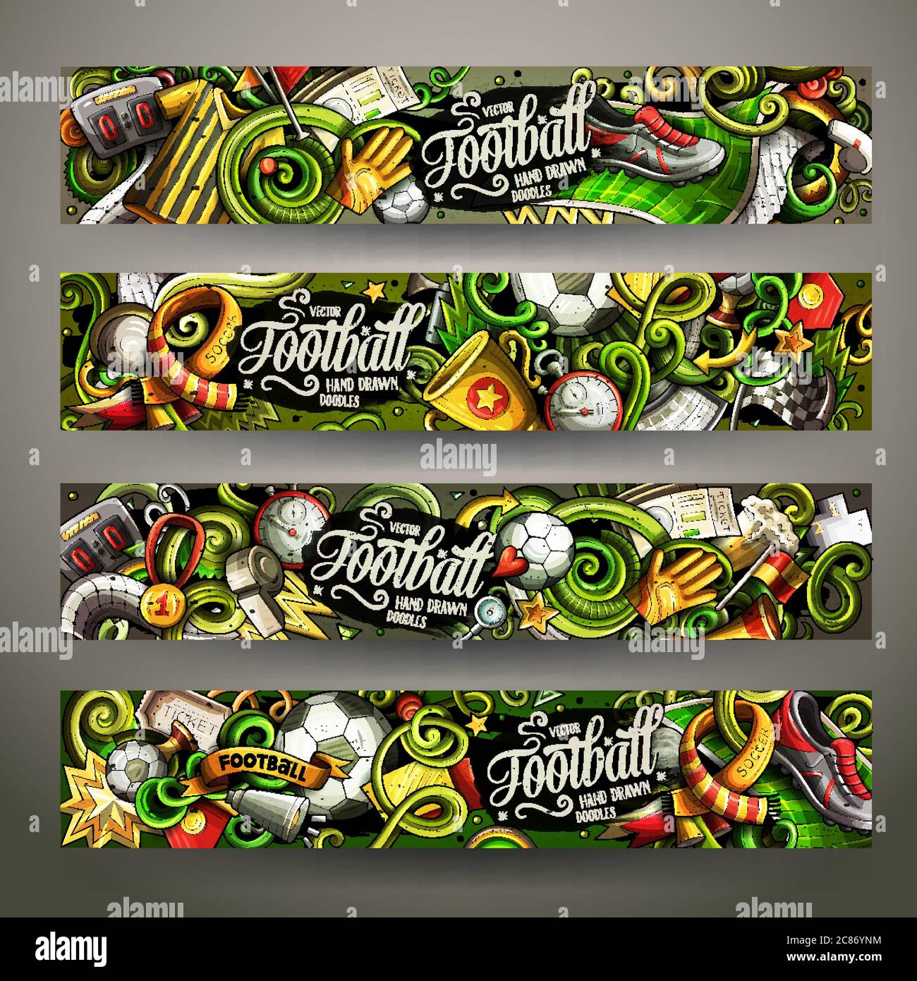 Cartoon vector doodles Football horizontal banners Stock Vector Image ...