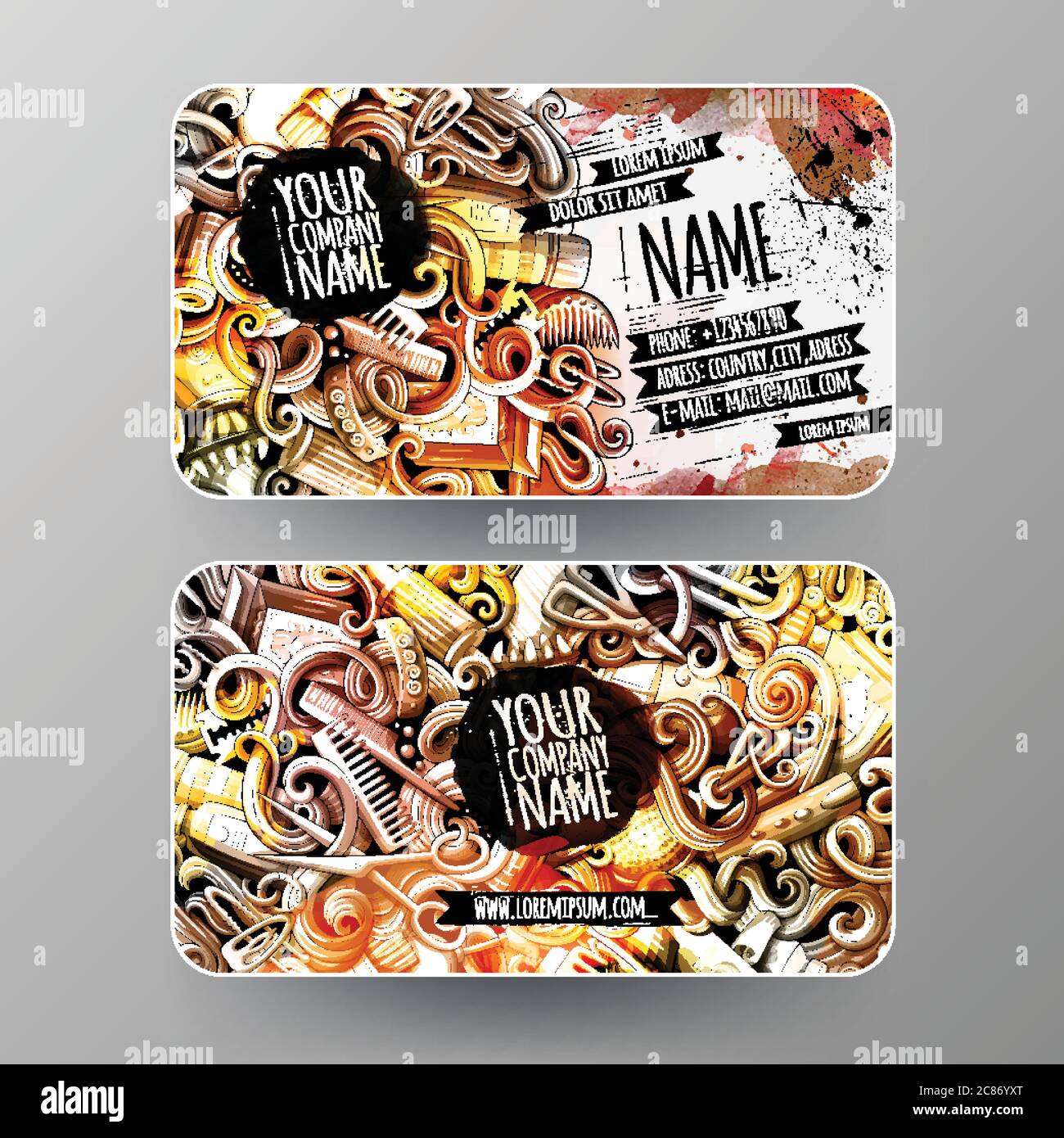 Cartoon graphics watercolor vector hand drawn doodles Hair salon id ...