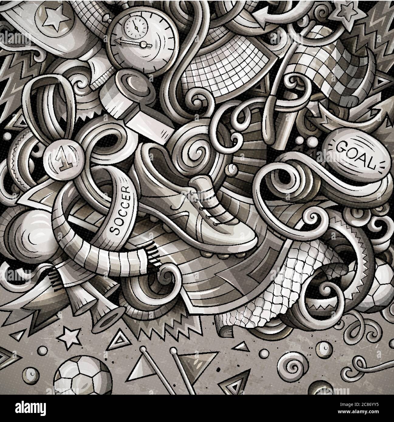 Cartoon vector doodles Soccer frame. Graphics football funny border ...