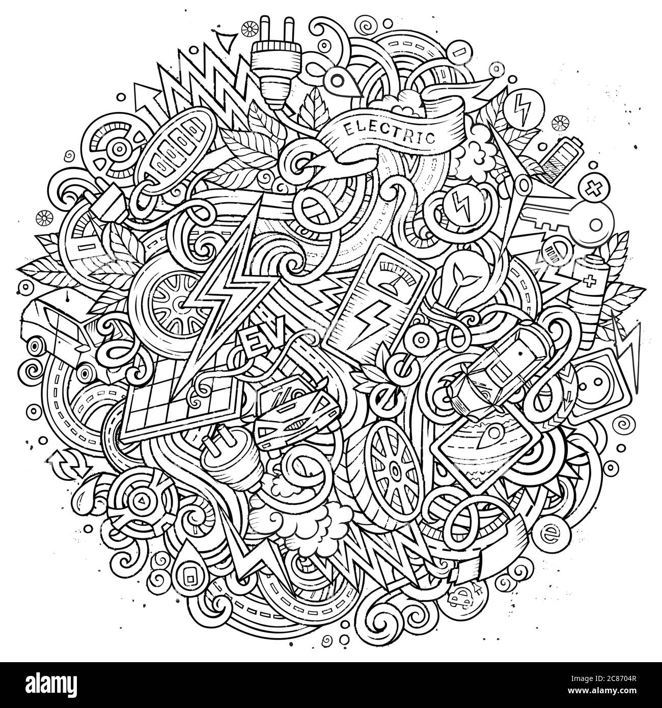 Cartoon contour vector doodles Electric cars illustration Stock Vector ...