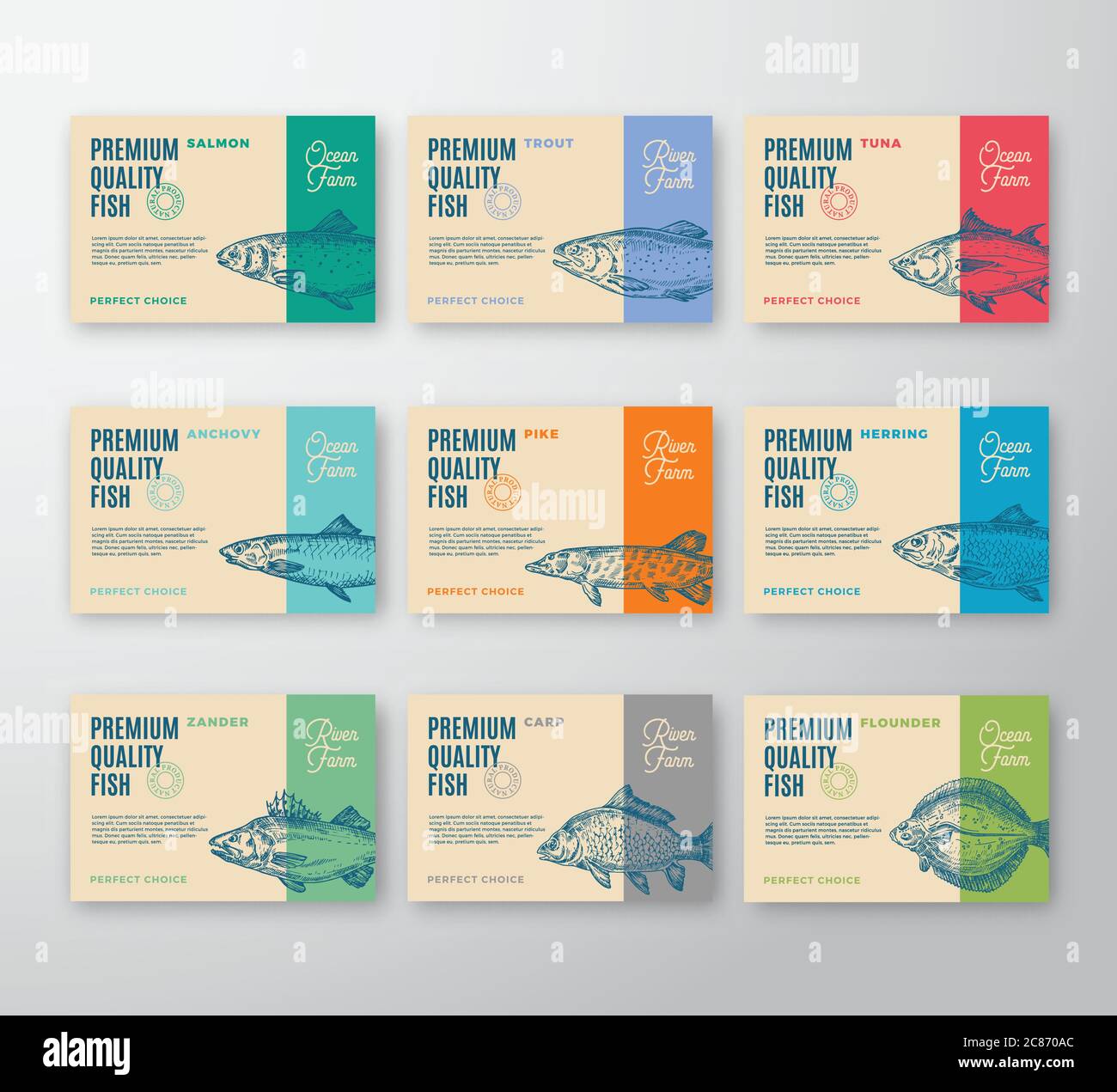 Premium Quality Fish Labels Collection. Abstract Vector Packaging ...