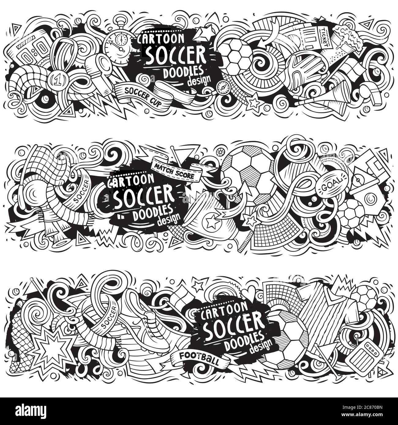 Cartoon vector doodles Football banners compositions Stock Vector Image ...