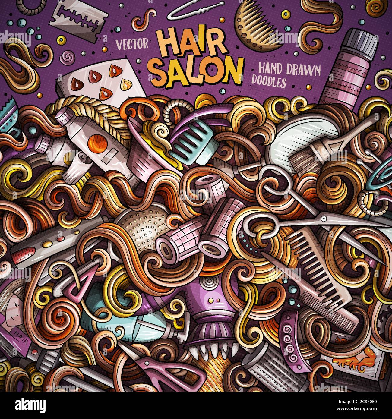 Cartoon cute doodles Hair salon frame design Stock Vector Image & Art ...