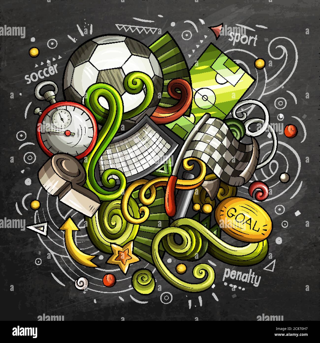 Soccer cartoon vector doodle illustration. Chalkboard design Stock ...