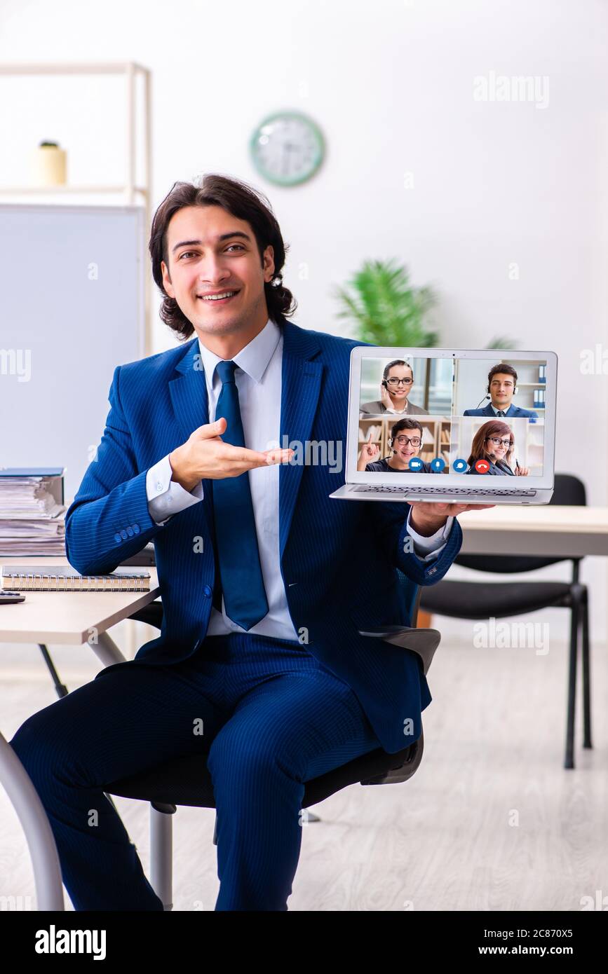 Concept of remote video conferencing during the pandemic Stock Photo ...