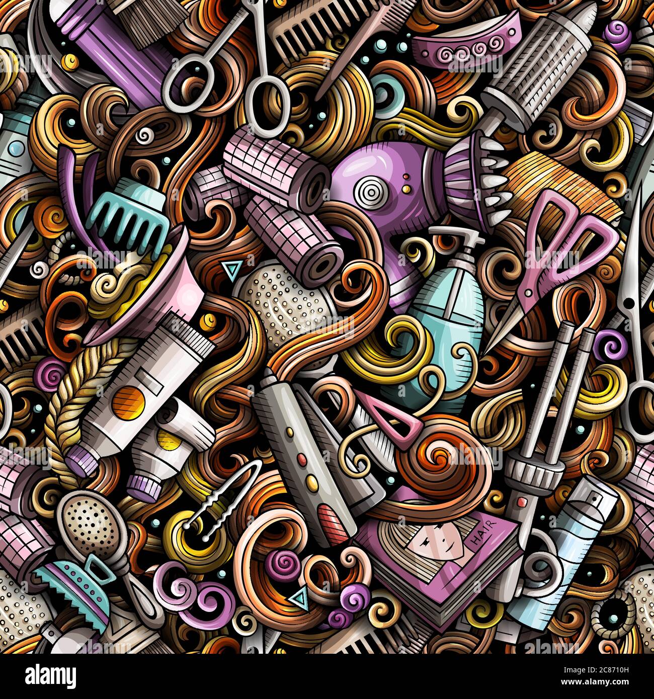 Hair Salon hand drawn doodles seamless pattern. Hairstyle background ...