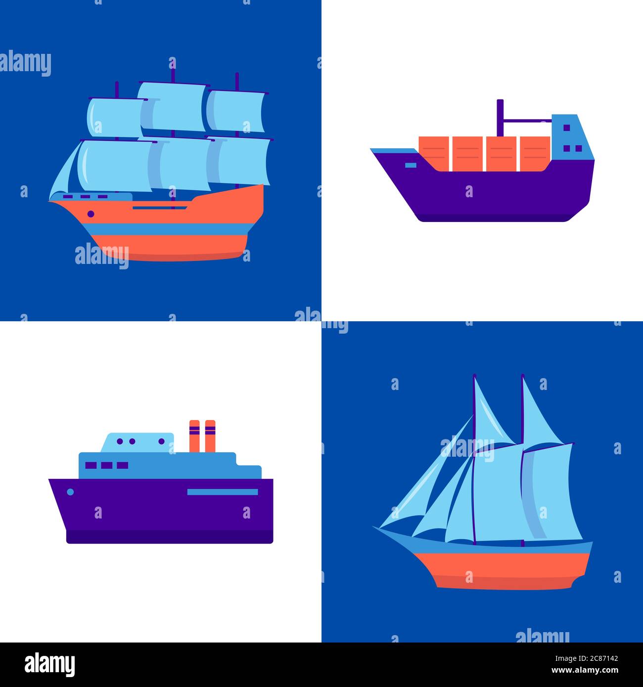 Ocean collection of ship icons in flat style. Marine symbols set ...