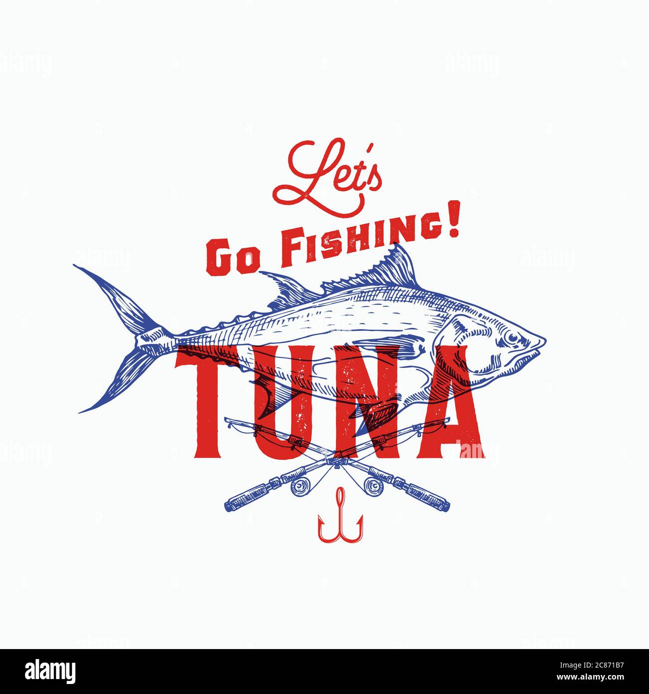 Fishing Tuna. Abstract Vector Sign, Symbol or Logo Template. Hand Drawn ...