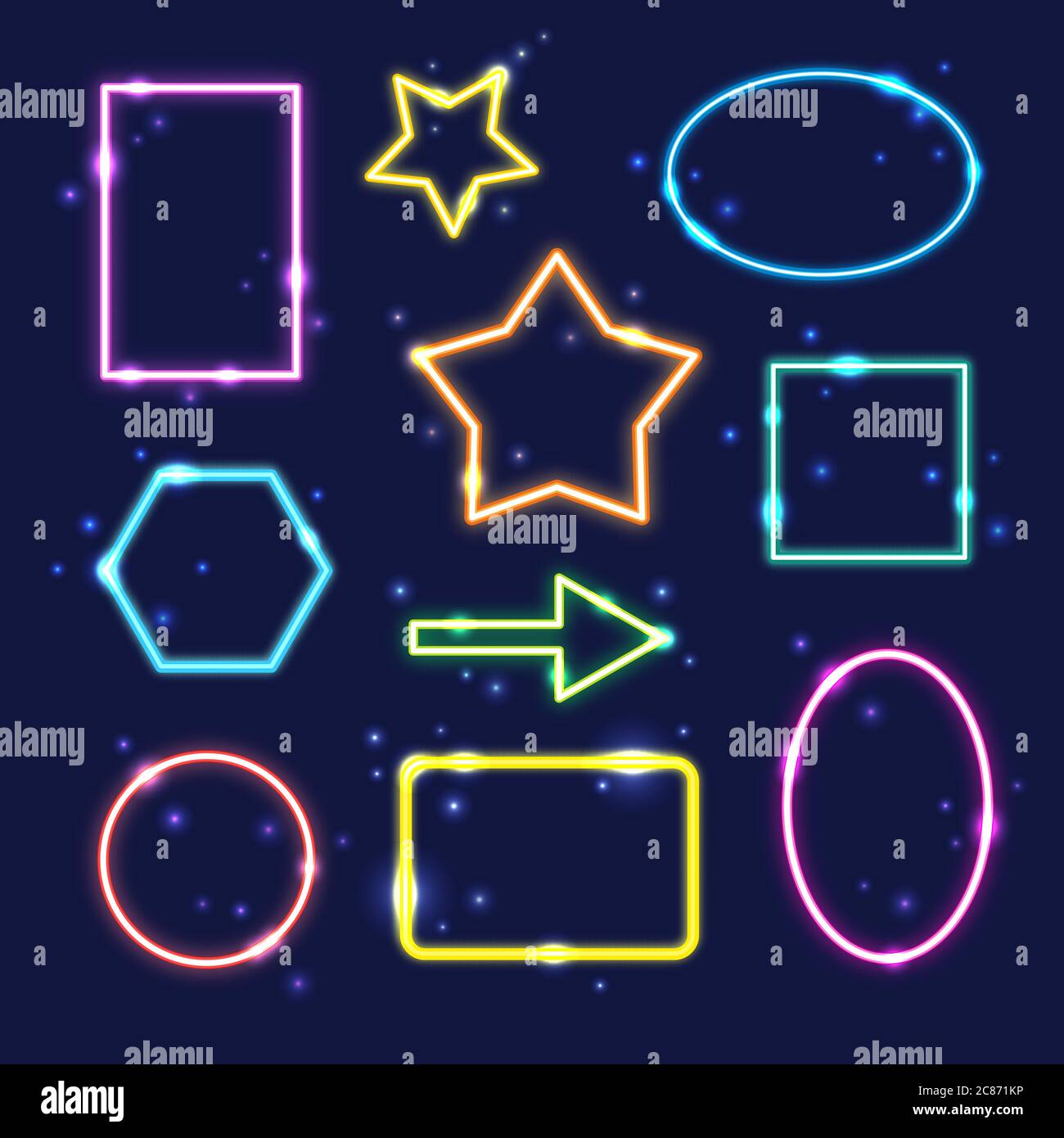 Collection of colorful neon frames with space for text. Set of ...