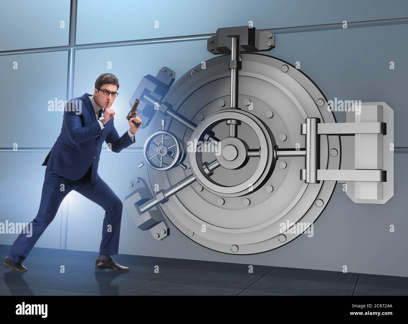 The man with gun stealing money from bank Stock Photo - Alamy