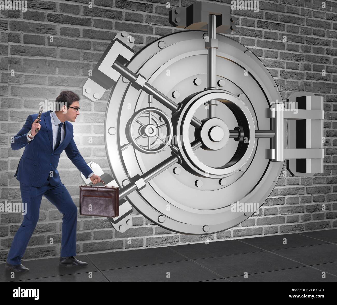 The man with gun stealing money from bank Stock Photo - Alamy