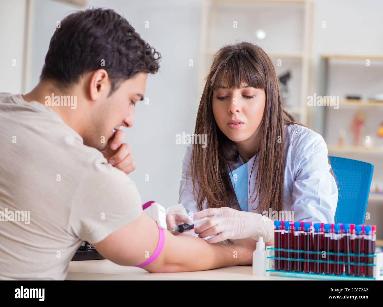 The patient during blood test sampling procedure taken for analysis ...