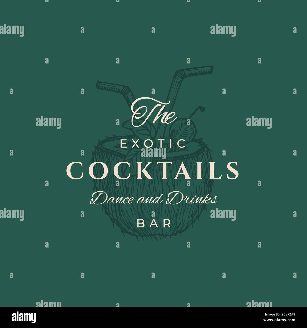 Exotic Cocktails Abstract Vector Sign, Symbol or Logo Template. Elegant ...