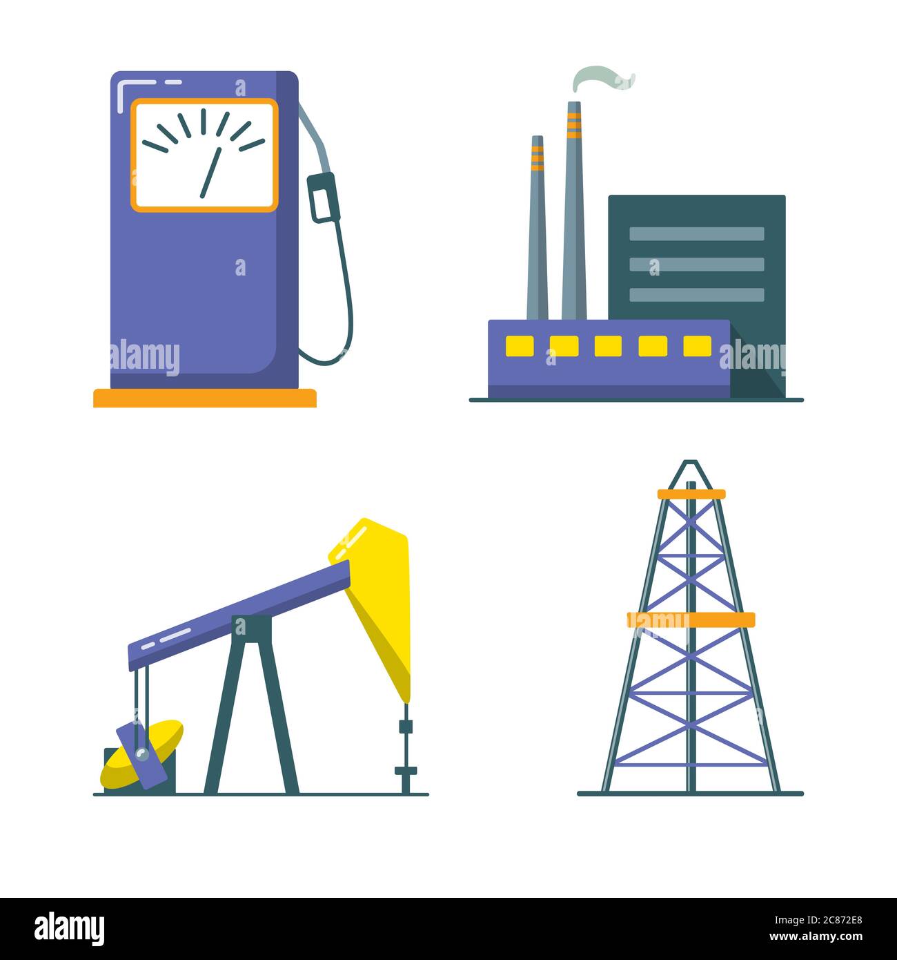 Oil industry icon set in flat style. Exploration and production symbols ...