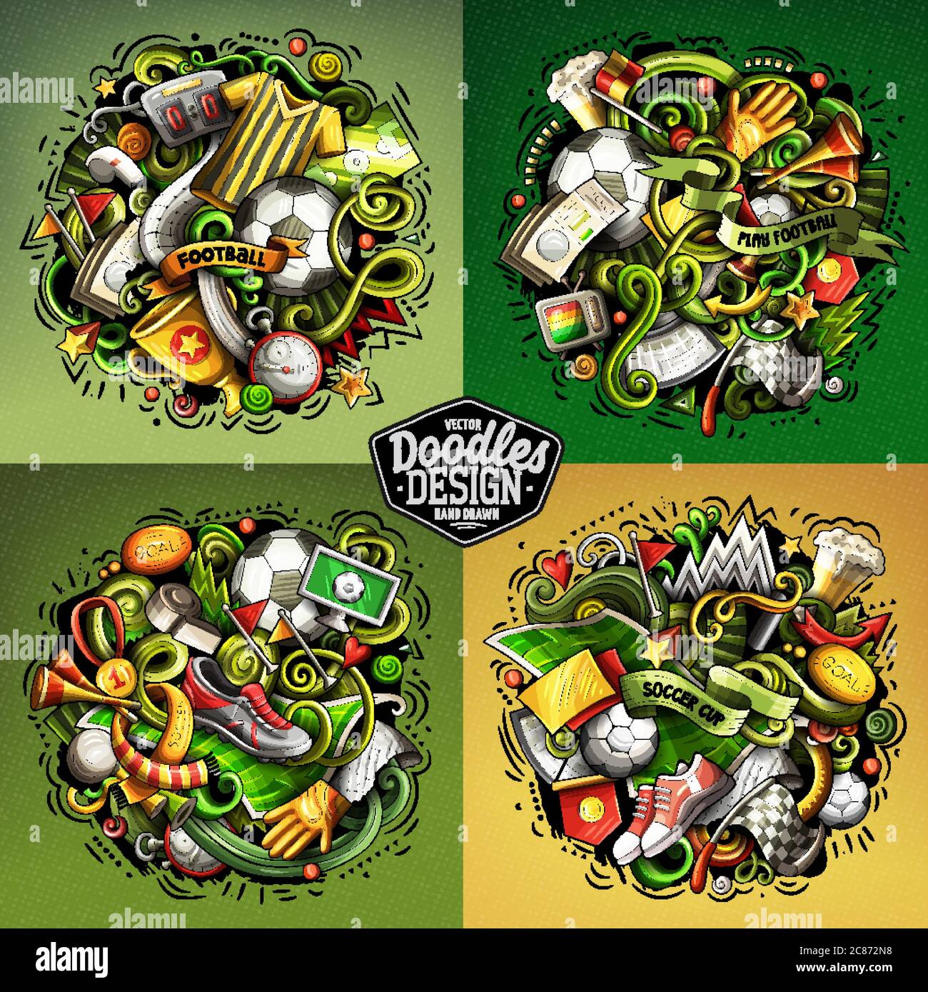 Vector doodles cartoon set of football combinations of objects Stock ...