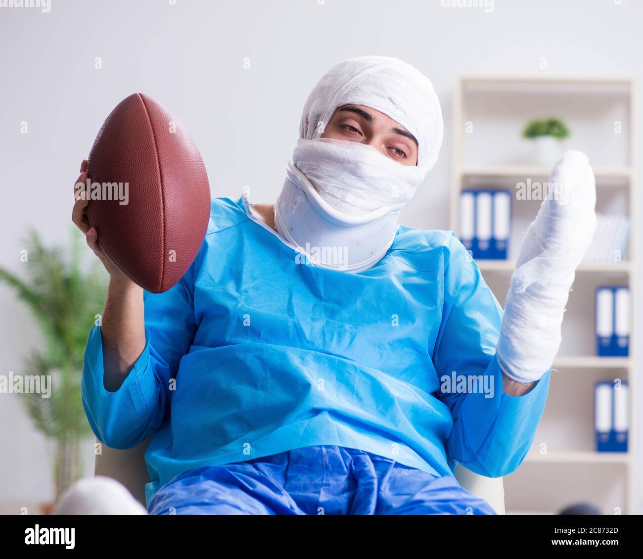 The injured american football player recovering in hospital Stock Photo ...