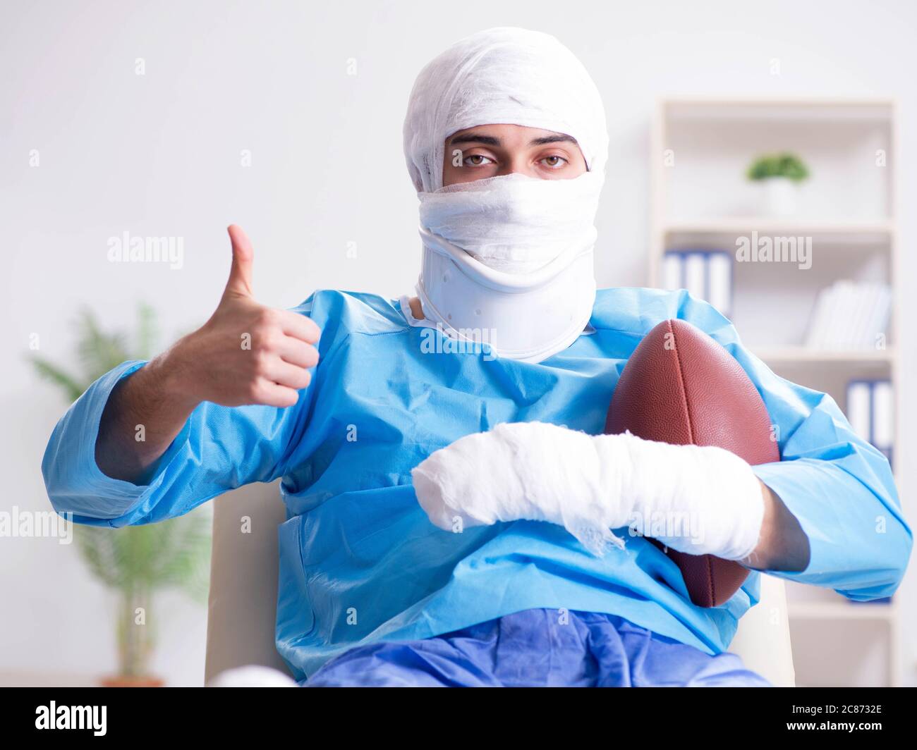 The injured american football player recovering in hospital Stock Photo ...