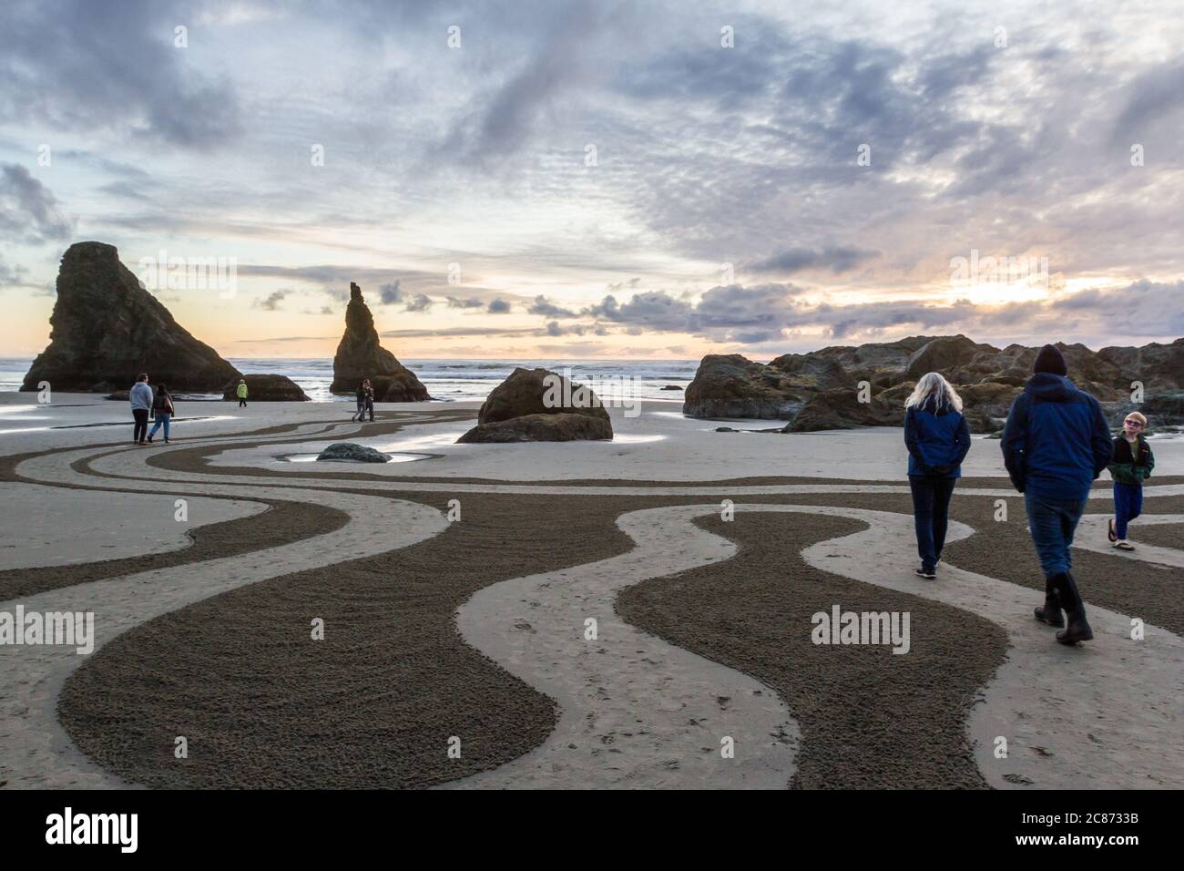 Bandon by the Sea, Oregon / USA - March 07 2020: People walking the ...