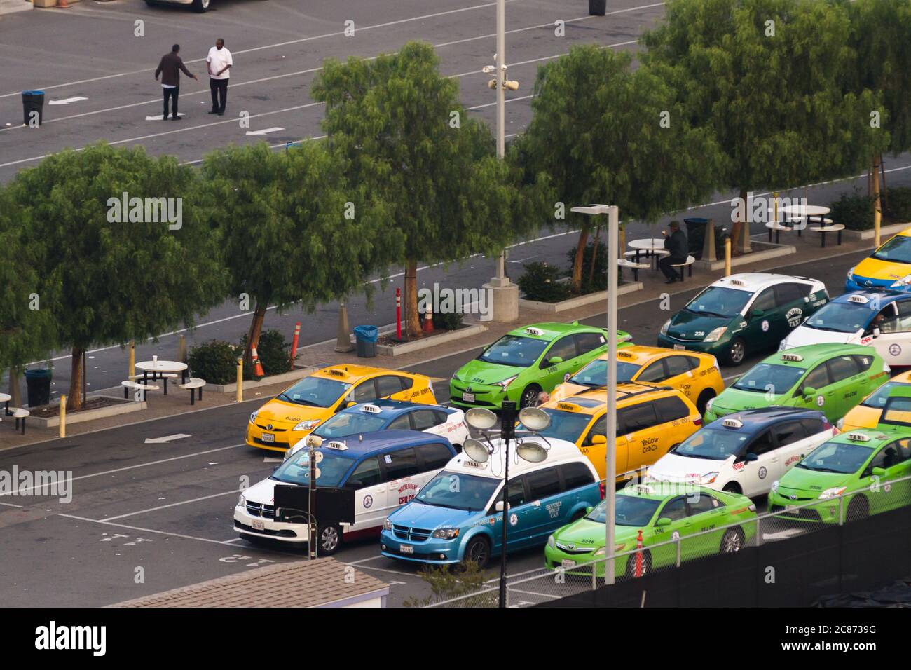 Los Angeles, California / USA - January 13 2020: Group of taxis parked ...