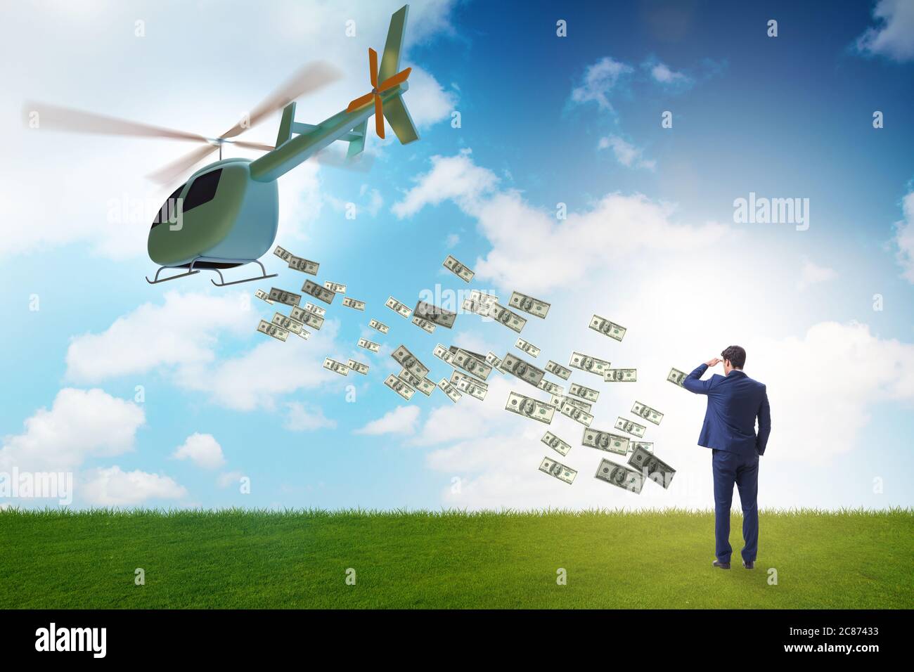 Helicopter money concept with the businessman Stock Photo - Alamy