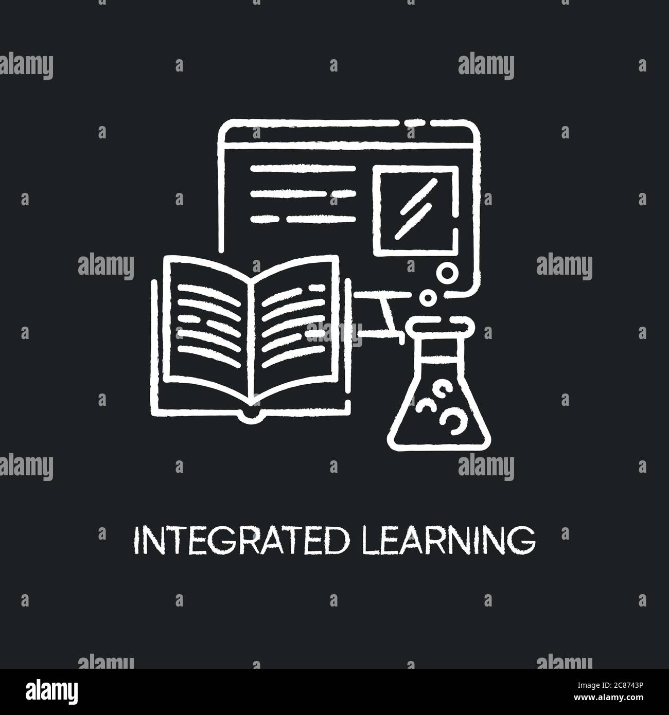 Integrated learning chalk white icon on black background. Practical ...