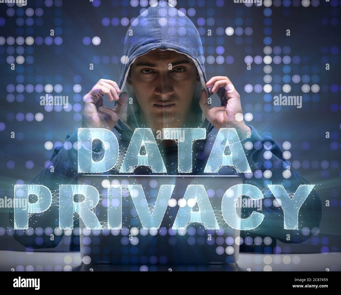 The data privacy concept with hacker stealing personal information ...