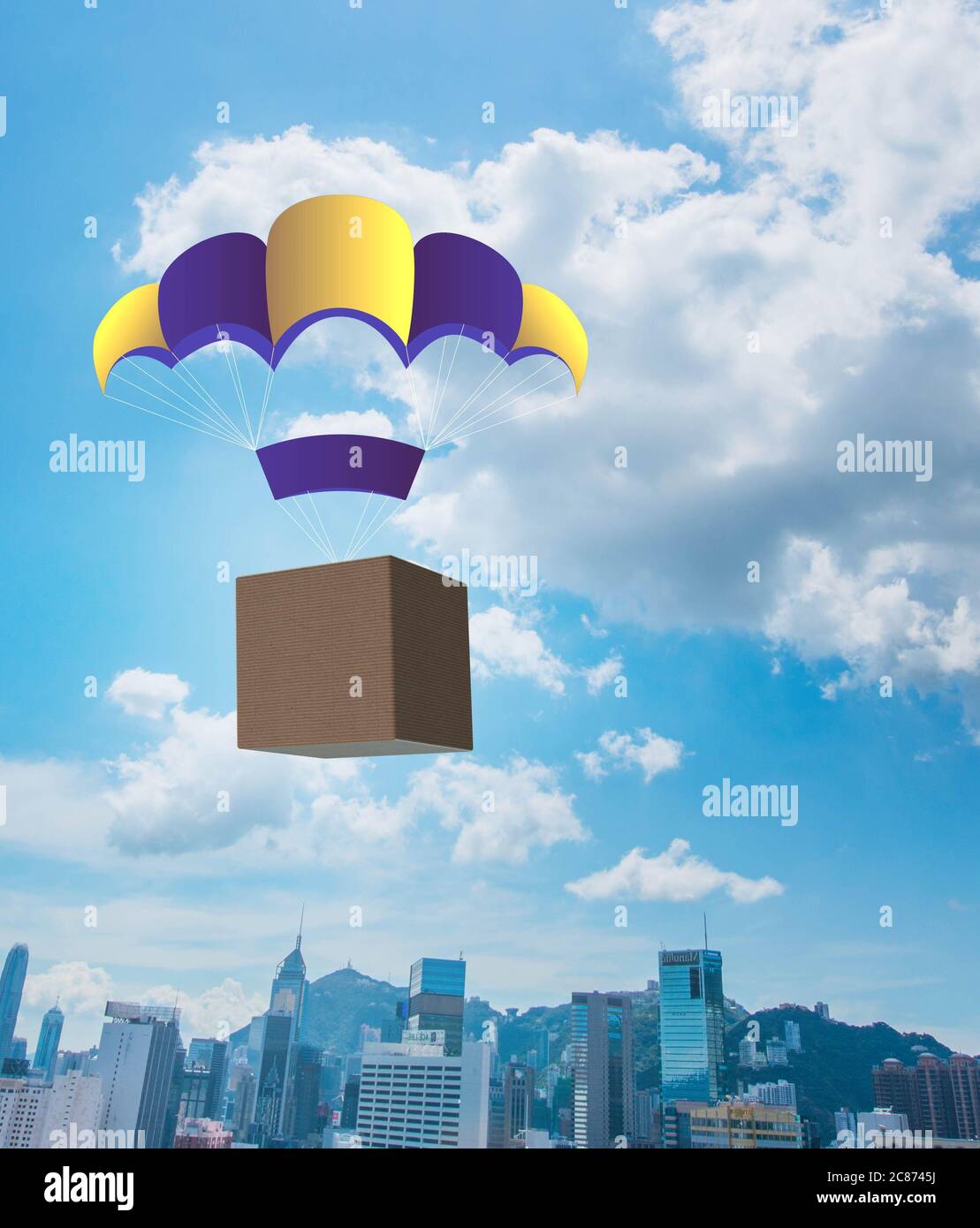 The delivery of boxes concept with parachute Stock Photo - Alamy