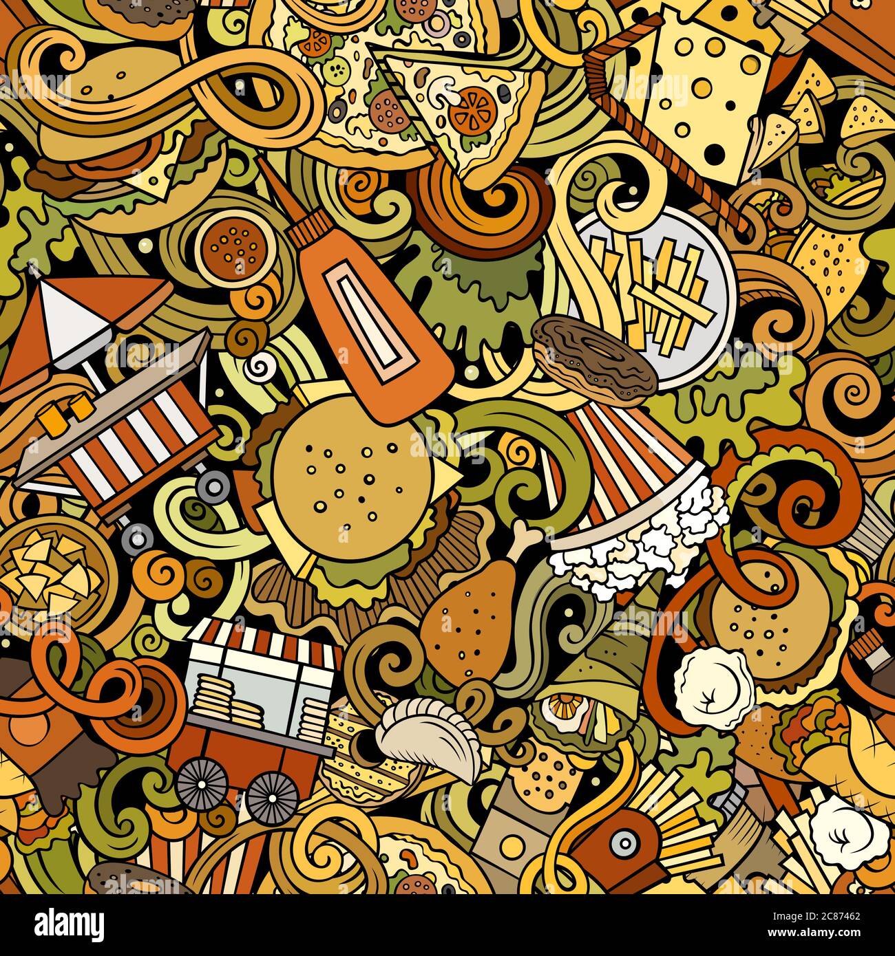 Fastfood Hand Drawn Doodles Seamless Pattern Fast Food Background Stock Vector Image And Art Alamy 