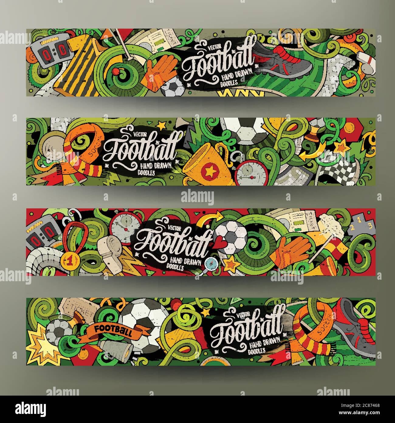 Cartoon vector doodles Football horizontal banners Stock Vector Image ...