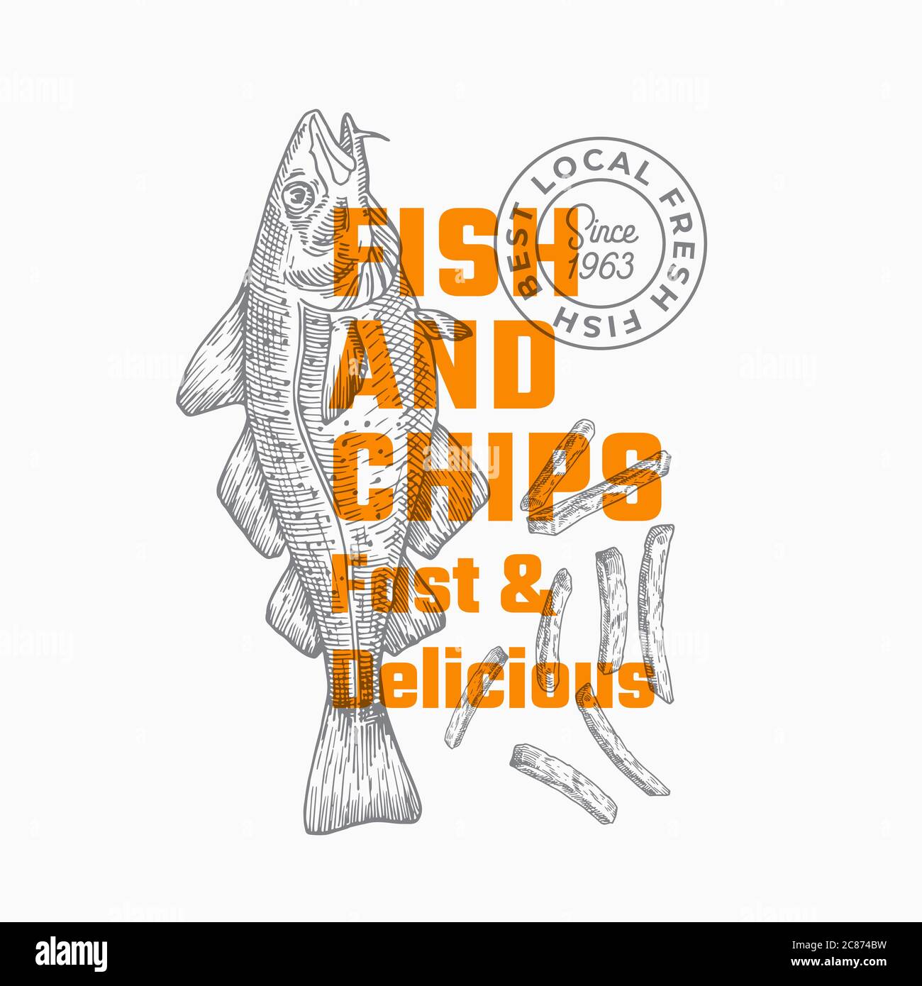 Fast and Delicious Fish and Chips. Abstract Vector Sign, Symbol or Logo ...