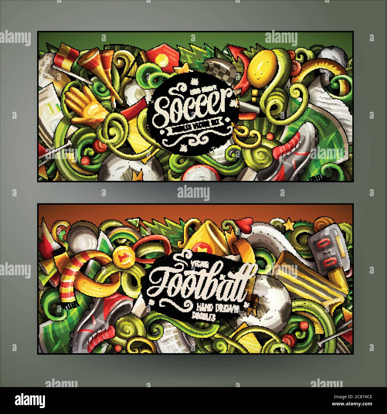 Cartoon vector doodles Football horizontal banners Stock Vector Image ...