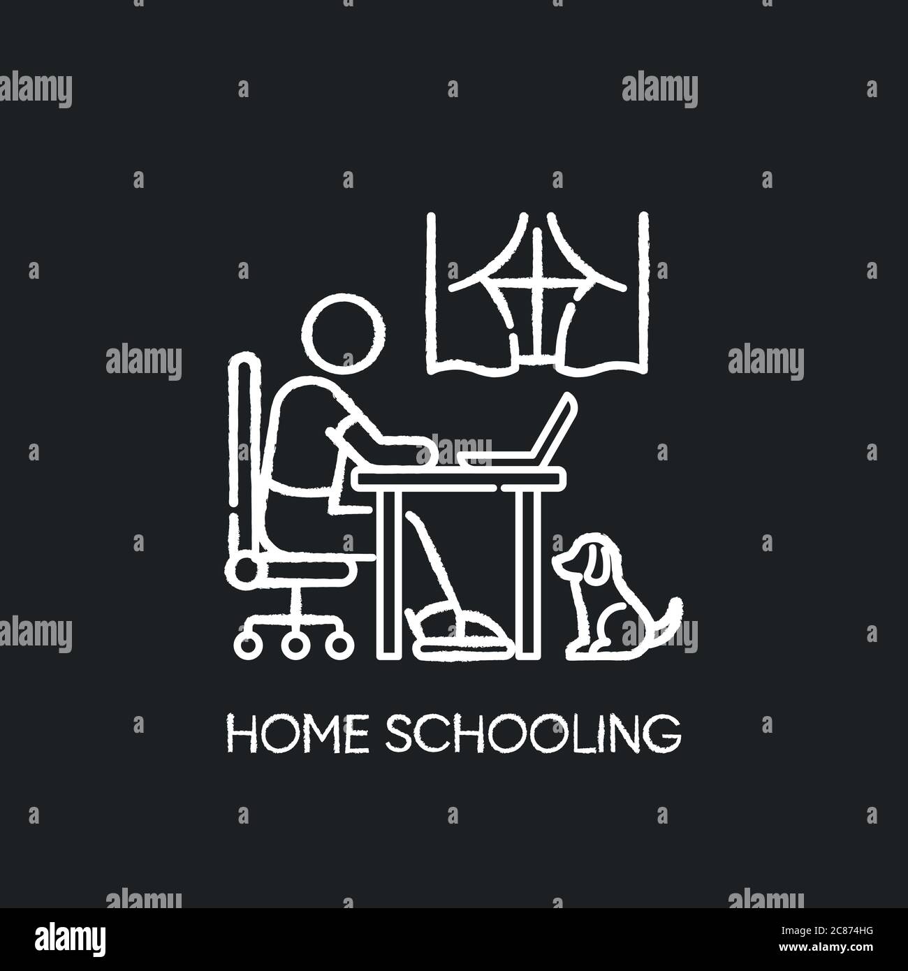 Home schooling chalk white icon on black background. Online classes ...