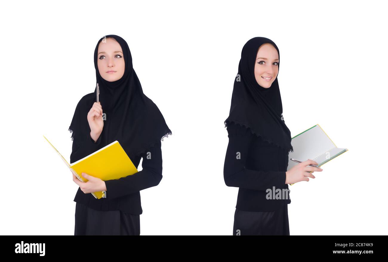 The young muslim student with books on white Stock Photo - Alamy
