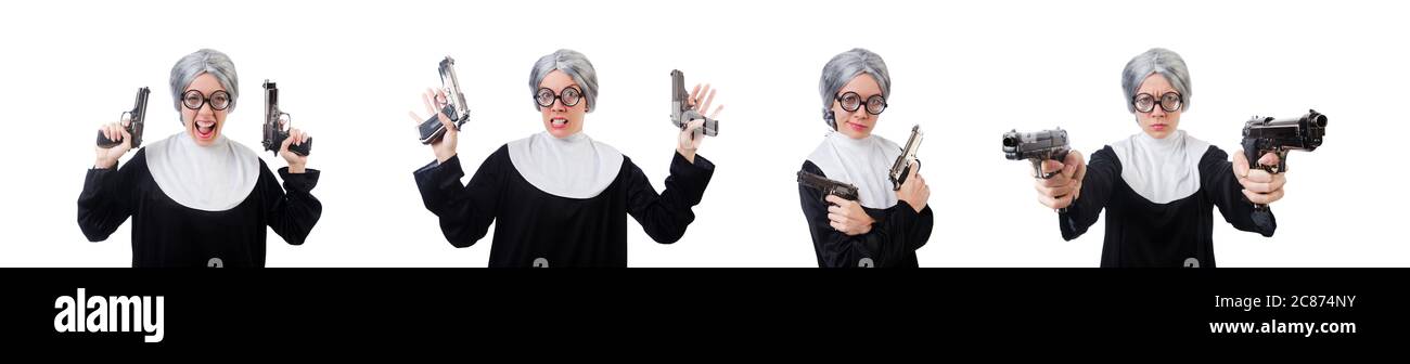 The comic nun isolated on white Stock Photo - Alamy