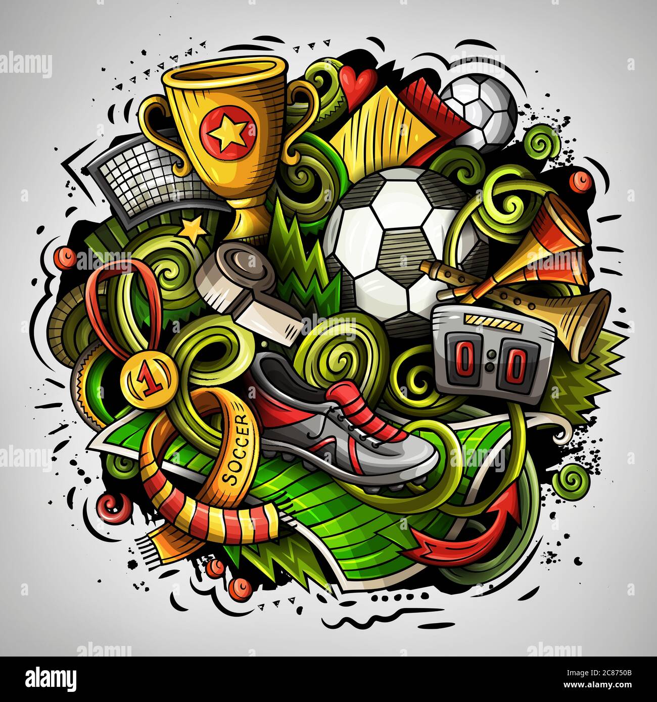 Cartoon vector doodles Football illustration Stock Vector Image & Art ...