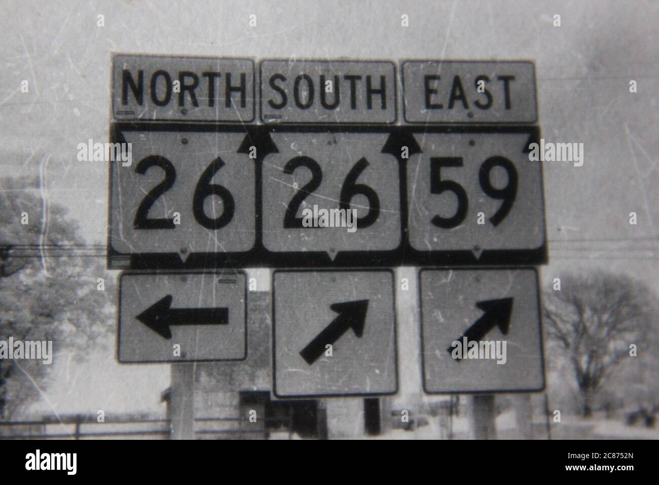 Fine 70s vintage black and white lifestyle photography of road signs of ...