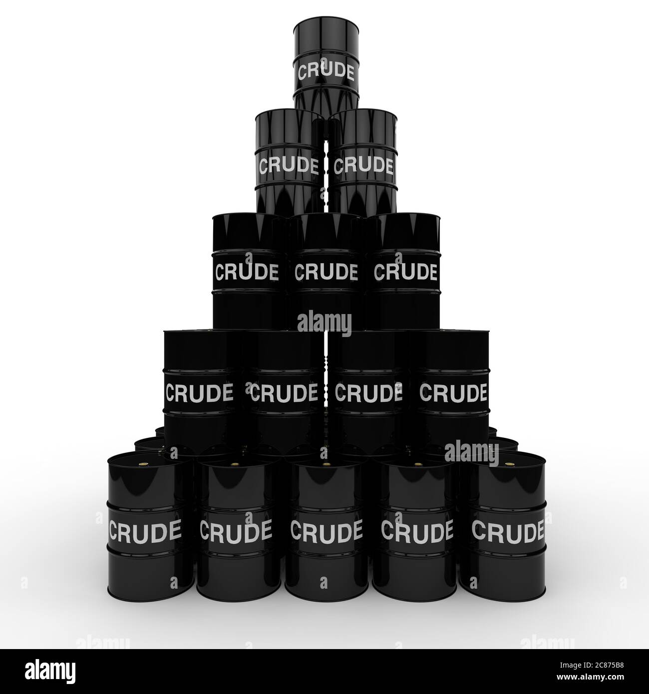 Stockpile of black crude oil barrels on a white background Stock Photo ...