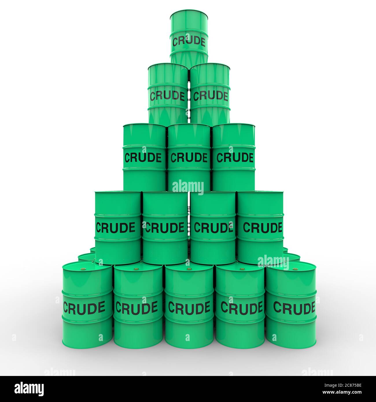 Stockpile of green crude oil barrels on a white background Stock Photo ...