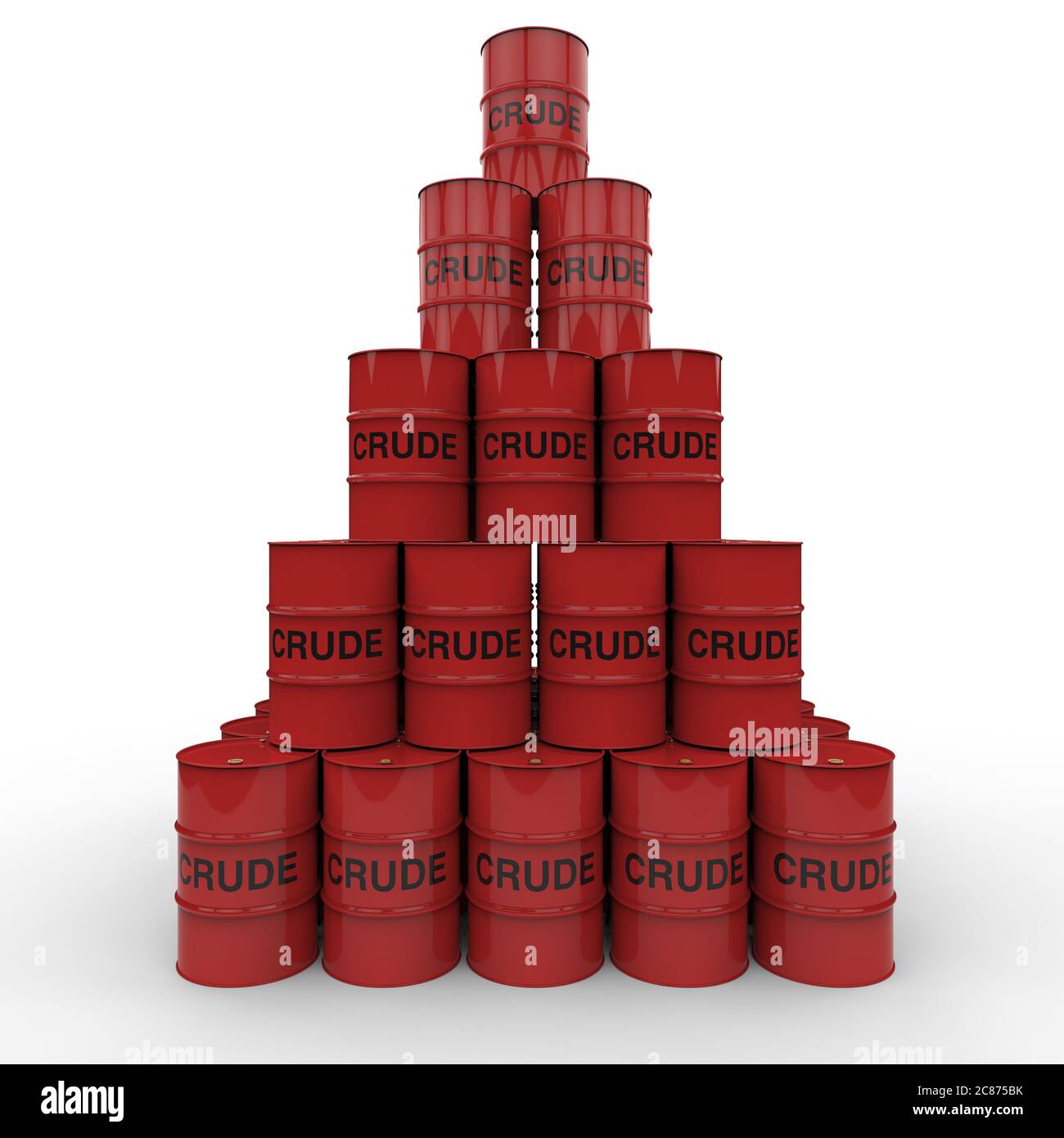 Stockpile of red crude oil barrels on a white background Stock Photo ...