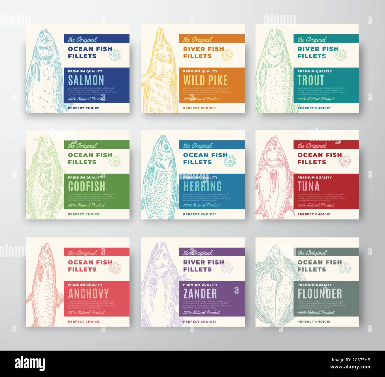 Premium Quality Fish Fillets Labels Collection. Abstract Vector Fish ...