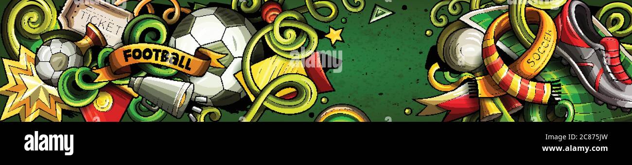 Soccer hand drawn doodle banner. Cartoon detailed illustrations Stock ...