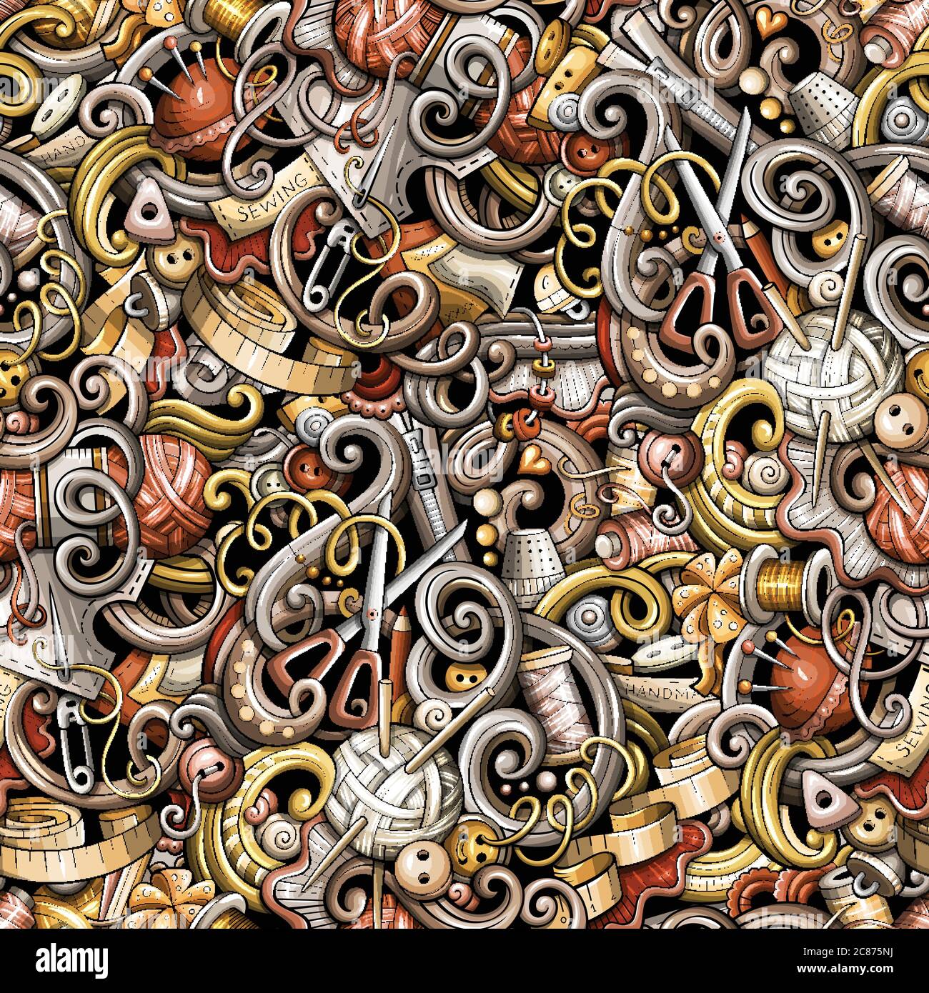 Cartoon cute doodles hand drawn Handmade seamless pattern Stock Vector ...