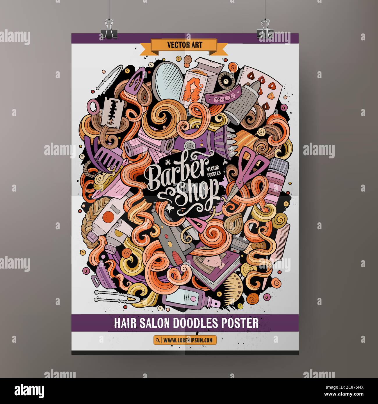 Cartoon hand drawn doodles Hairstyle poster design template Stock ...